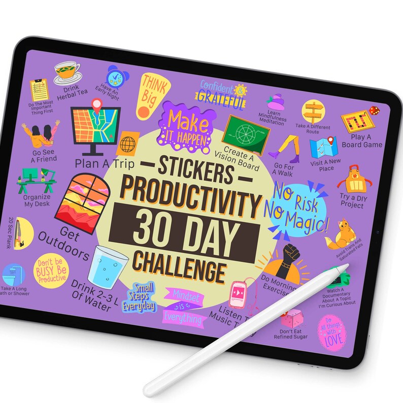 Productivity Sticker Pack, 50 Stickers Png 30 Day Challenge, Pre ...