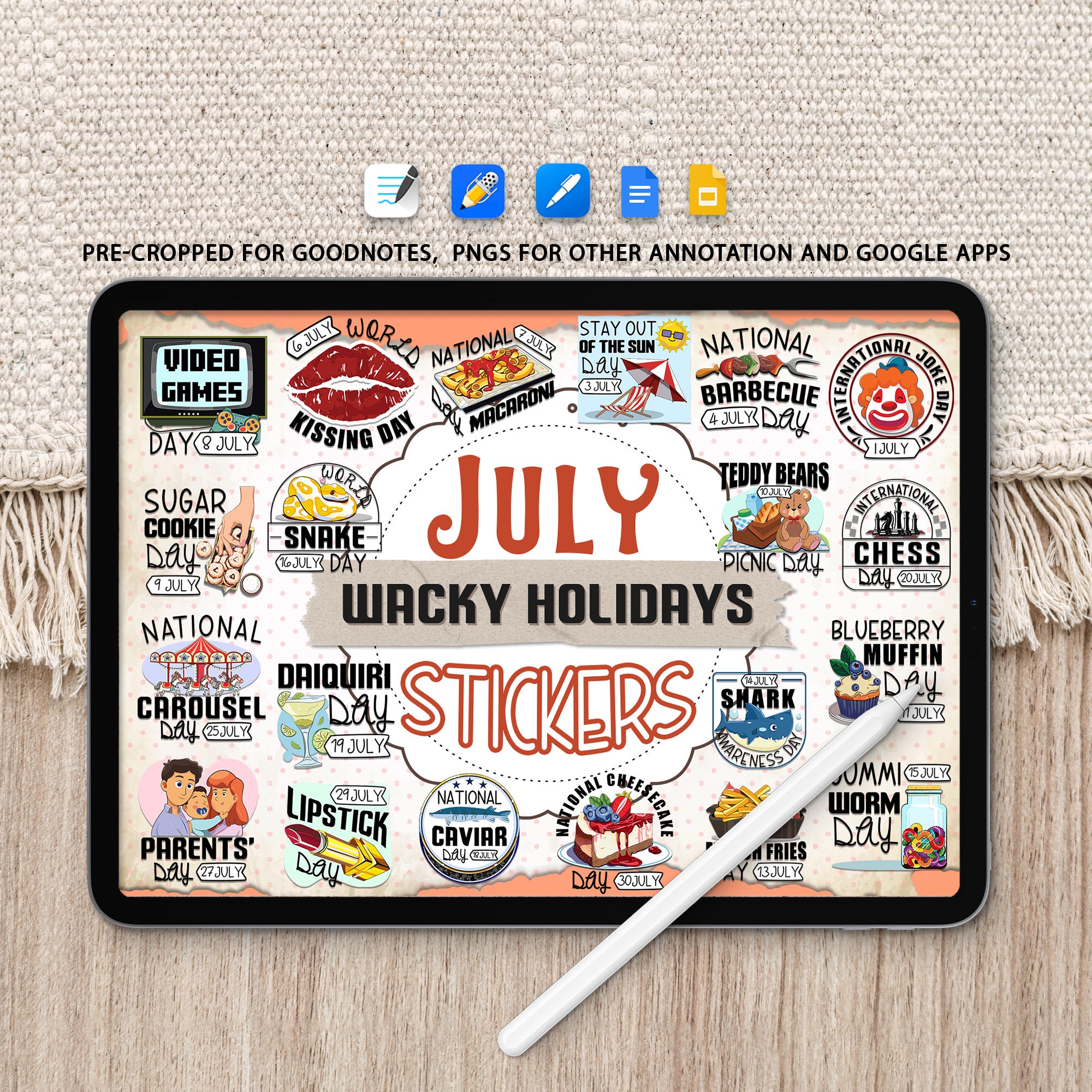 July Wacky Holidays Sticker, 25+ Png Funny Awareness Digital Planner ...