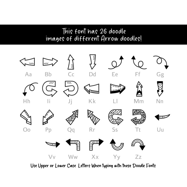 Doodle Arrow Fonts, Instant File Otf Font Download, Digital Arrow Font ...