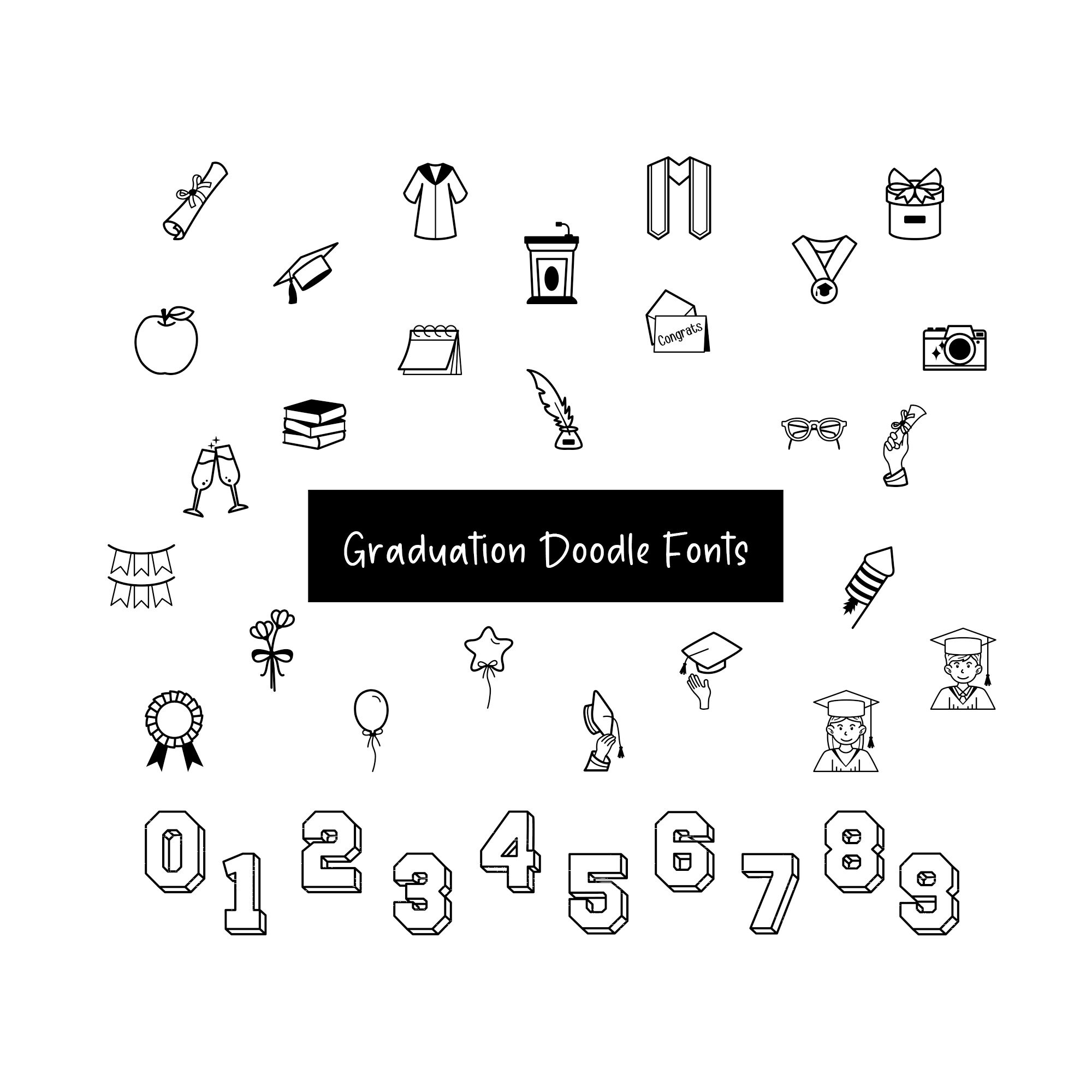 Graduation Doodle Fonts, Instant File Otf, Ttf Font Download, School ...