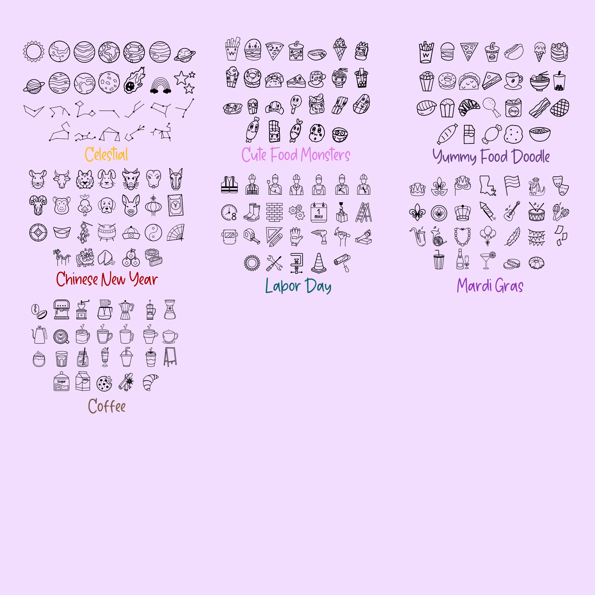 1,000 Doodle Font Growing Bundle With 51 Themes, Instant File Otf, Ttf ...