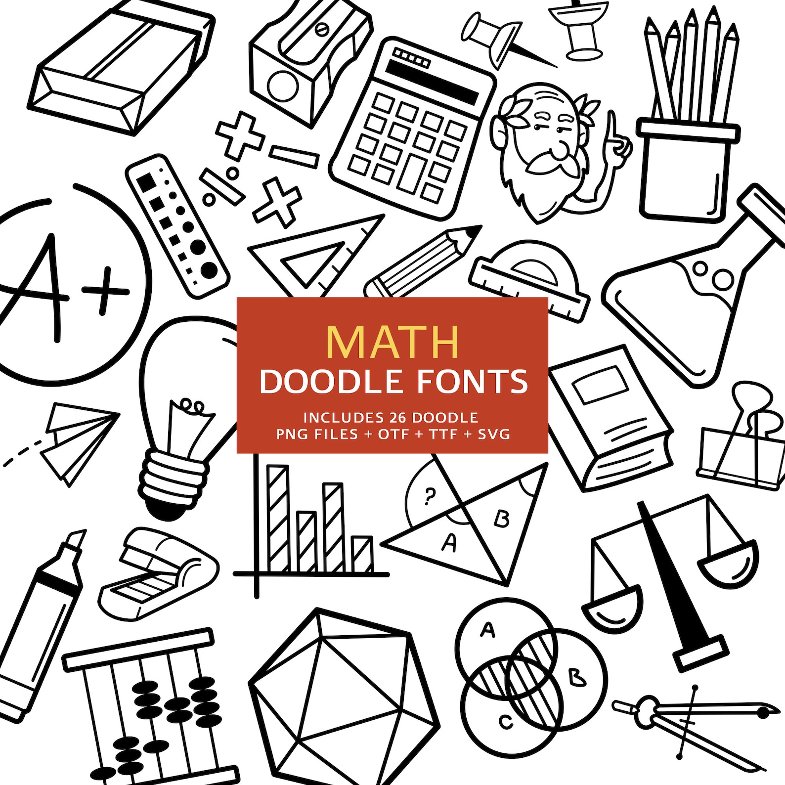 Math Doodle Font, Instant File Otf, Ttf Font Download, Maths Subject ...