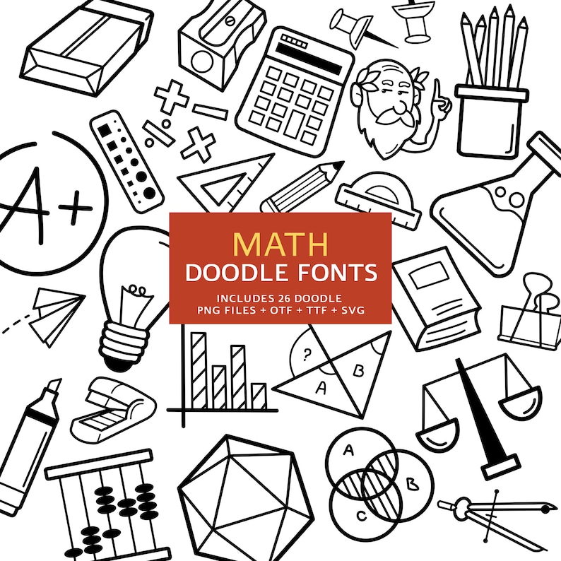 Math Doodle Font, Instant File Otf, Ttf Font Download, Maths Subject ...