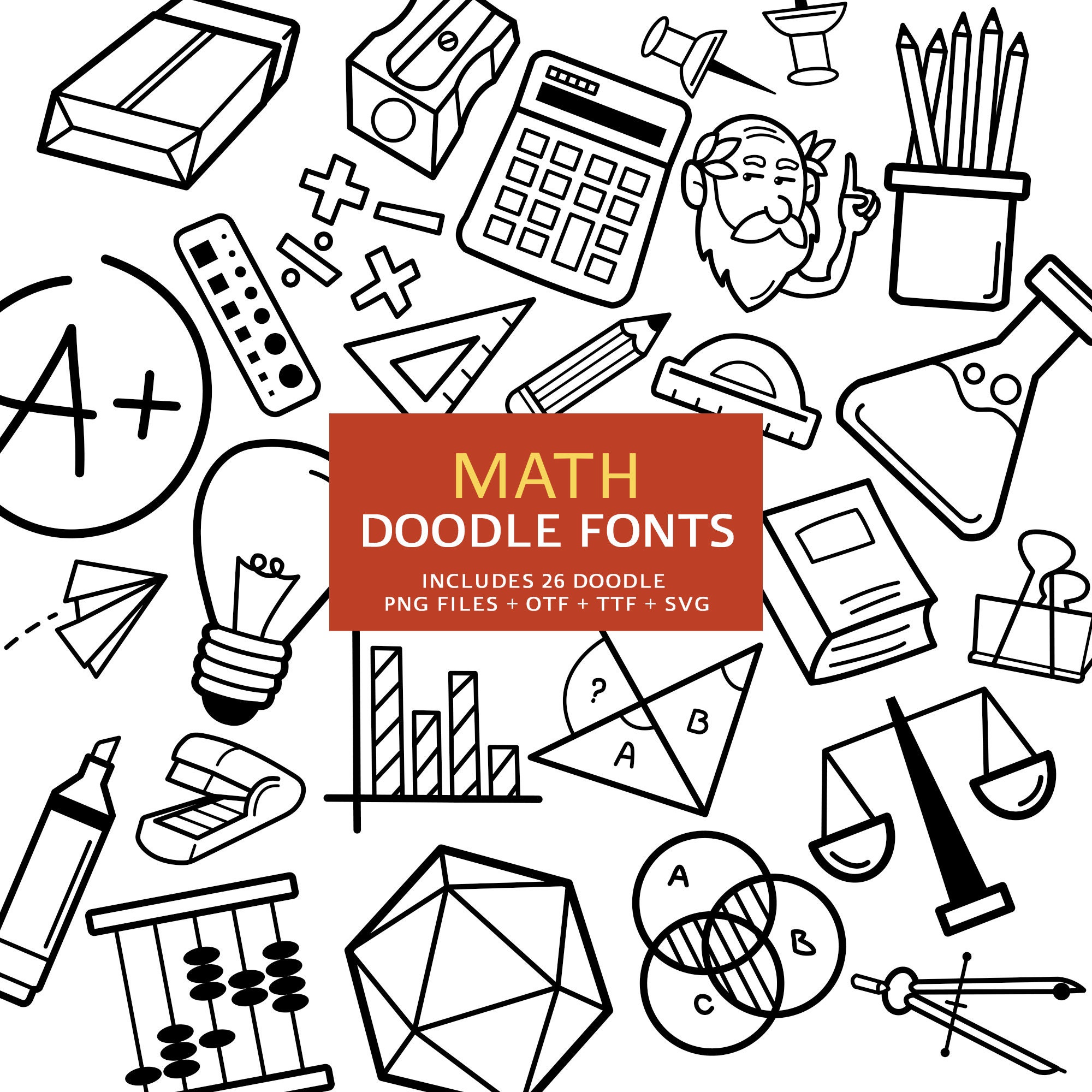 Math Doodle Font, Instant File Otf, Ttf Font Download, Maths Subject ...