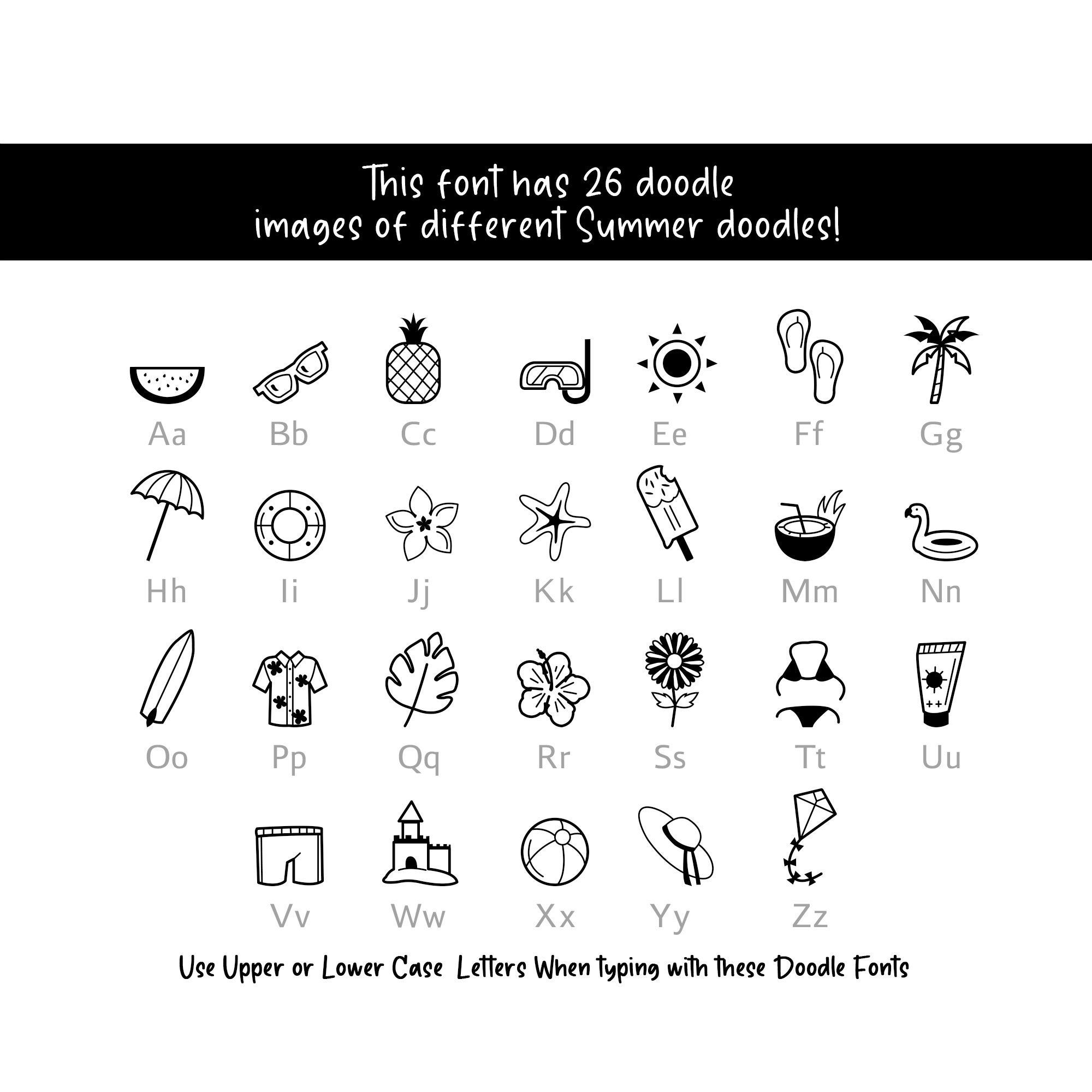 Summer Doodle Fonts, Instant File Otf, Ttf Font Download, Digital ...