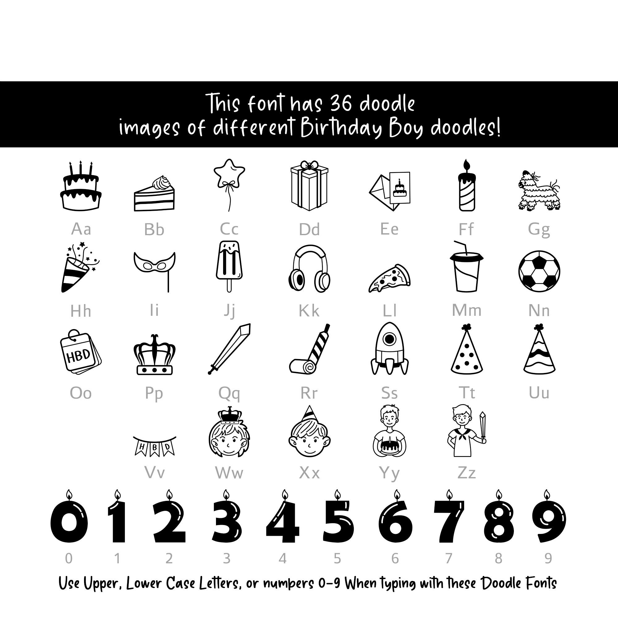 Birthday Boy Doodle Fonts, Instant File Otf, Ttf Font Download, Happy ...