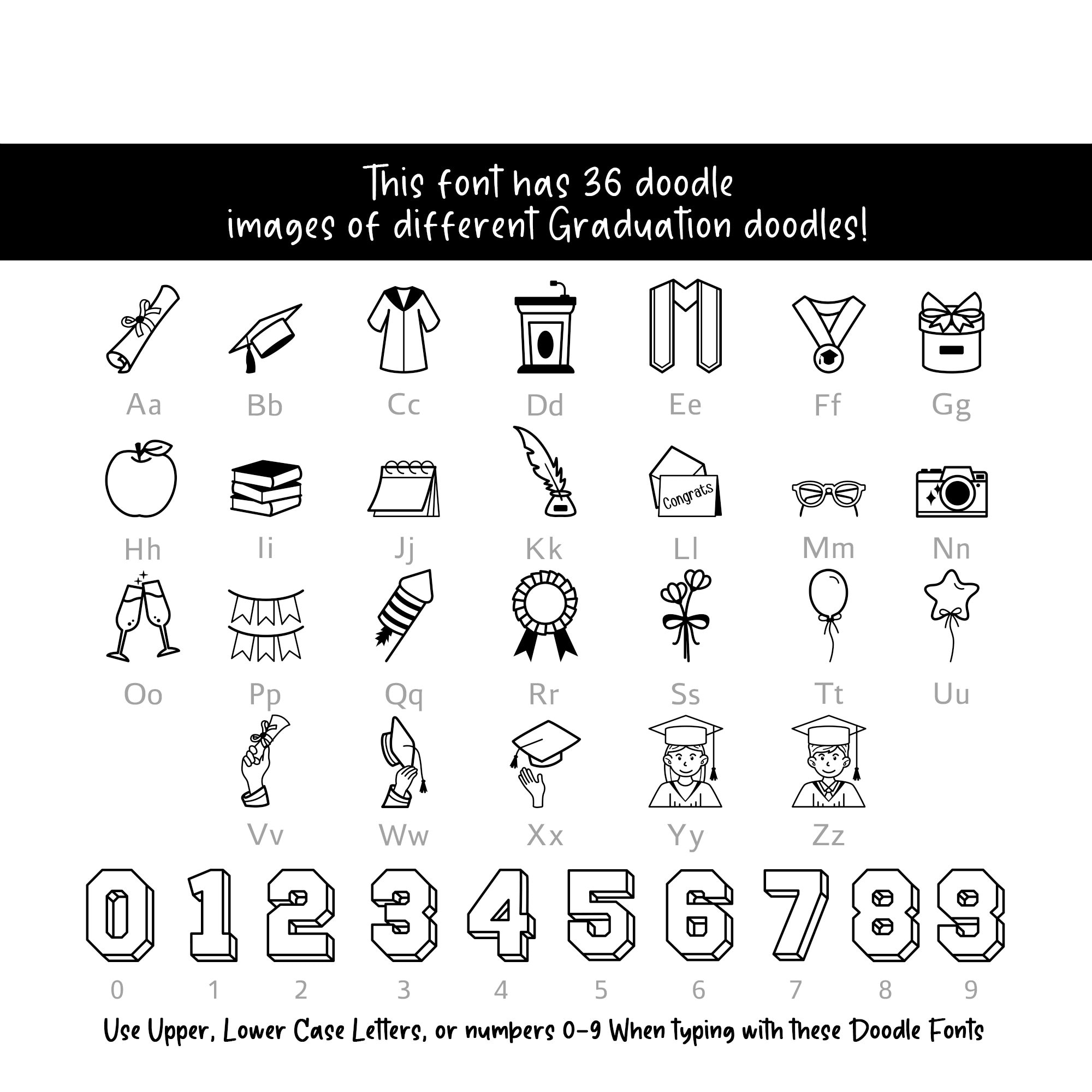 Graduation Doodle Fonts, Instant File Otf, Ttf Font Download, School ...