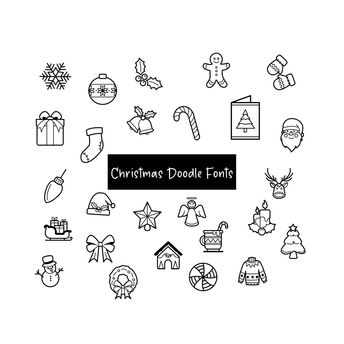 Christmas Doodle Fonts, Instant File Otf, Ttf Font Download, Digital ...