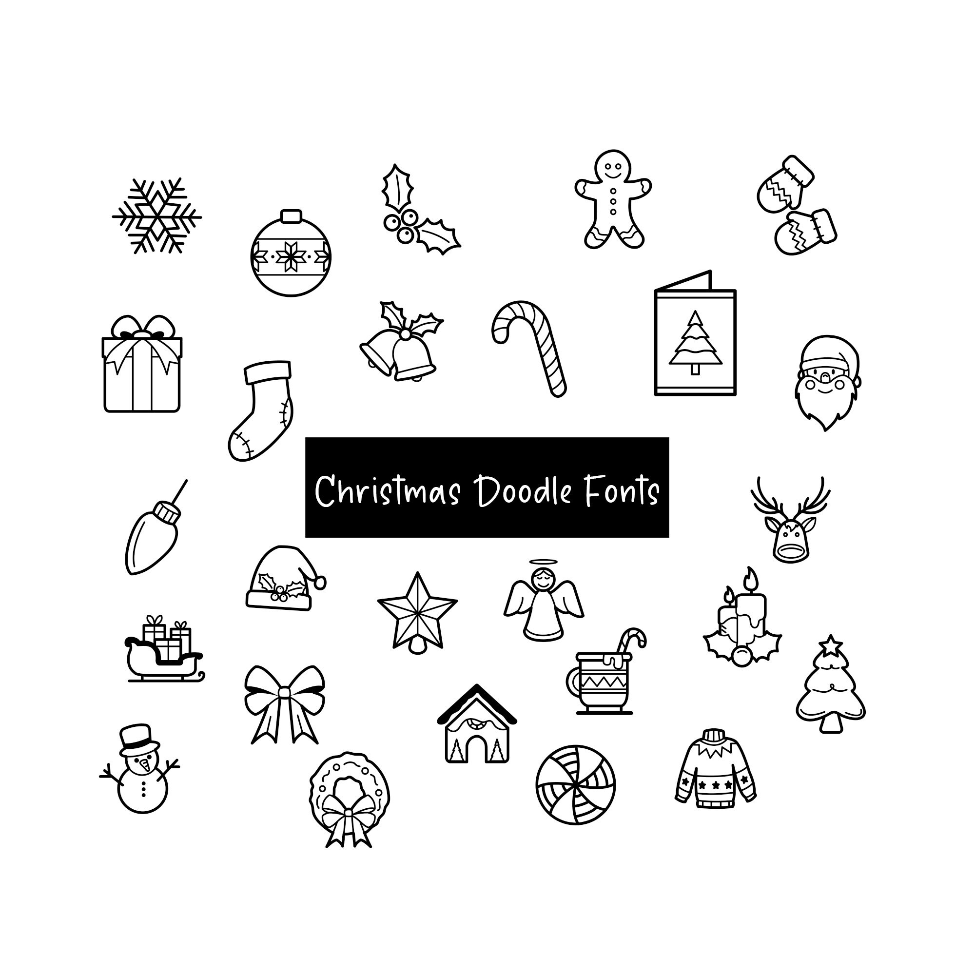 Christmas Doodle Fonts, Instant File Otf, Ttf Font Download, Digital ...
