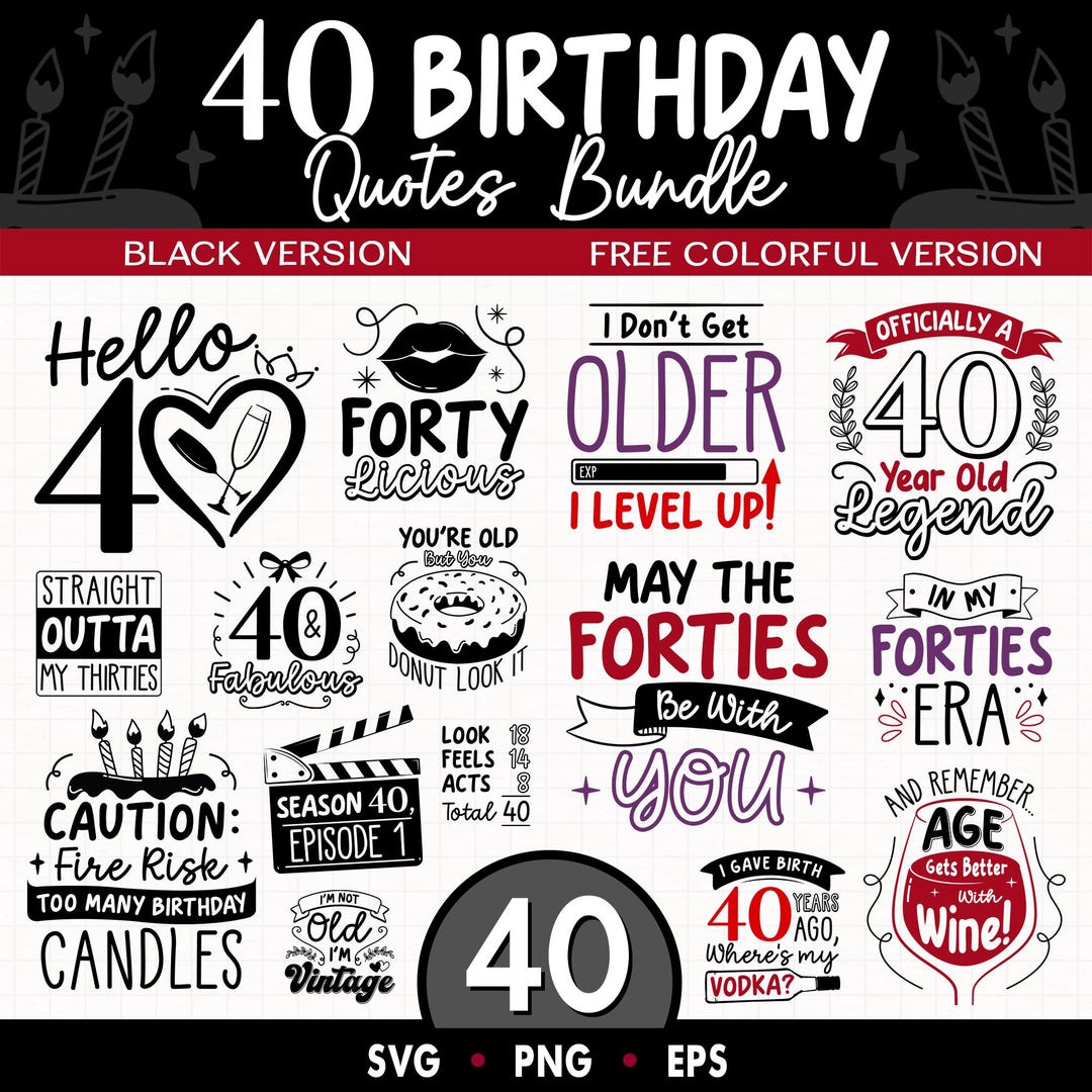 40th Birthday Quotes SVG Bundle: Celebration Designs (digital Download ...