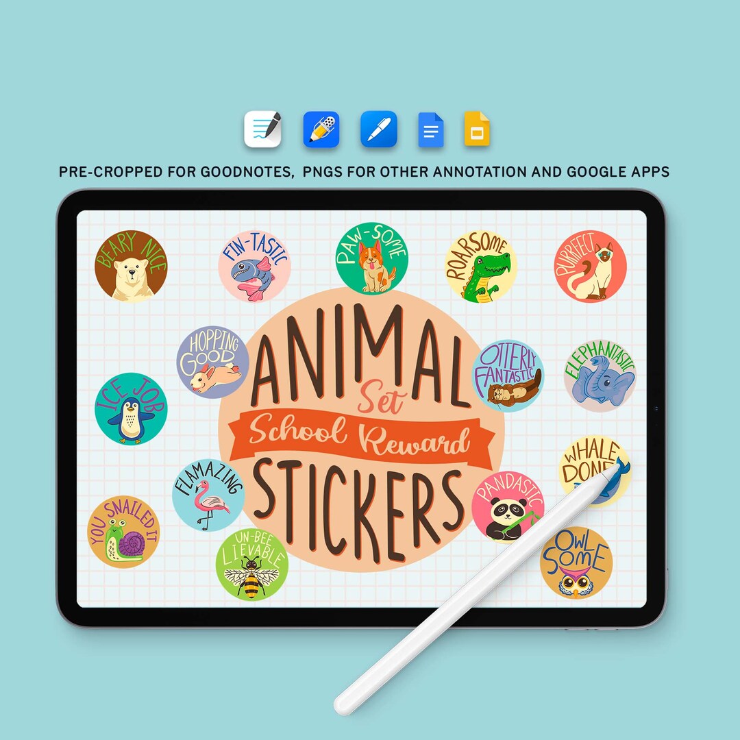 Animal School Reward Stickers: Digital Planner Set (15 PNG) (goodnotes ...