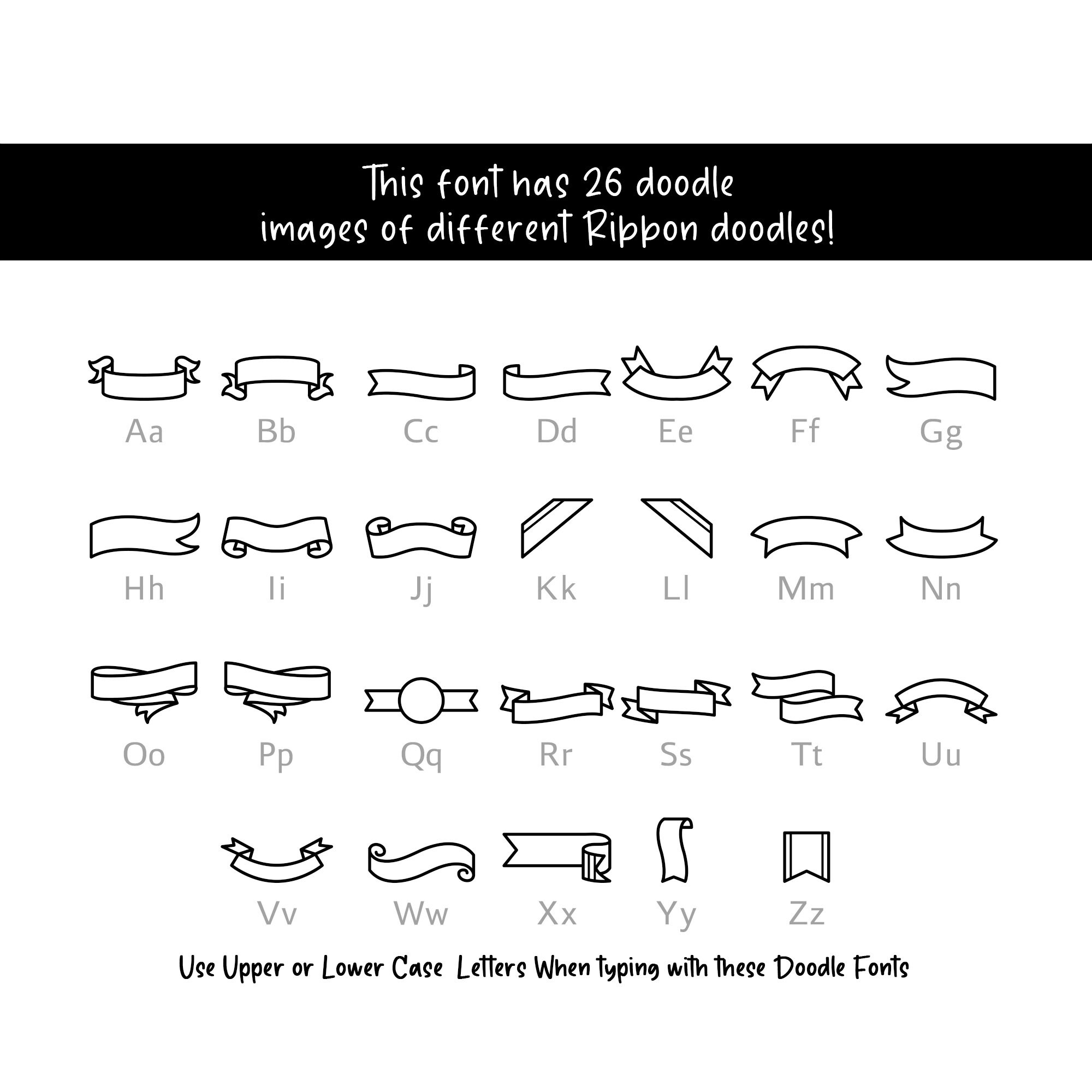 Ribbon Doodle Font, Instant File Otf or Ttf Font Download, Digital ...