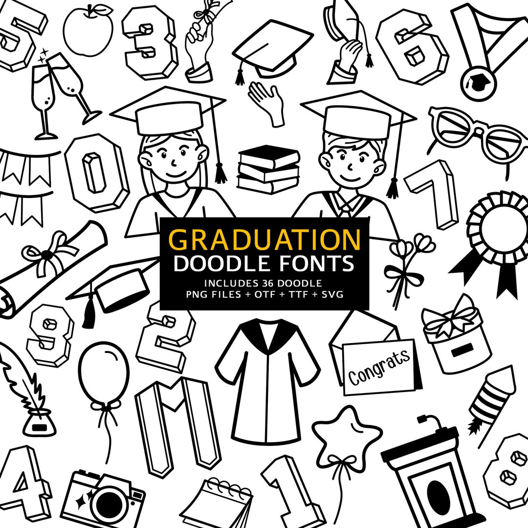 Graduation Doodle Fonts, Instant File Otf, Ttf Font Download, School ...