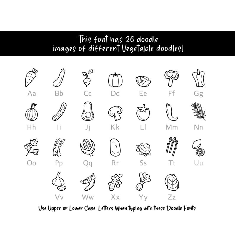 Vegetable Doodle Fonts Instant File Otf Ttf Font Download - Etsy