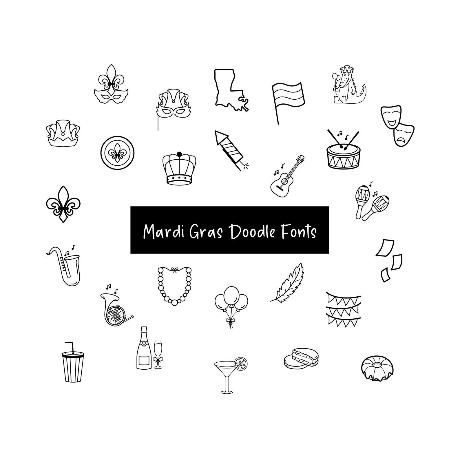 Mardi Gras Doodle Fonts, Instant File Otf, Ttf Font Download, Digital ...