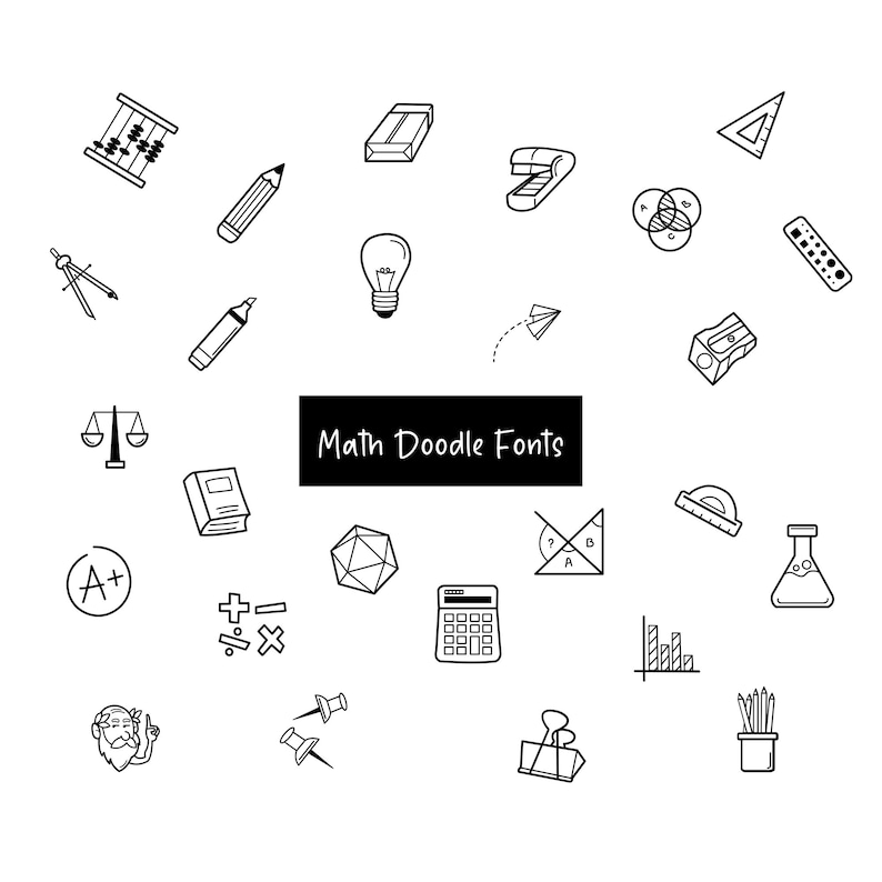 Math Doodle Font, Instant File Otf, Ttf Font Download, Maths Subject ...