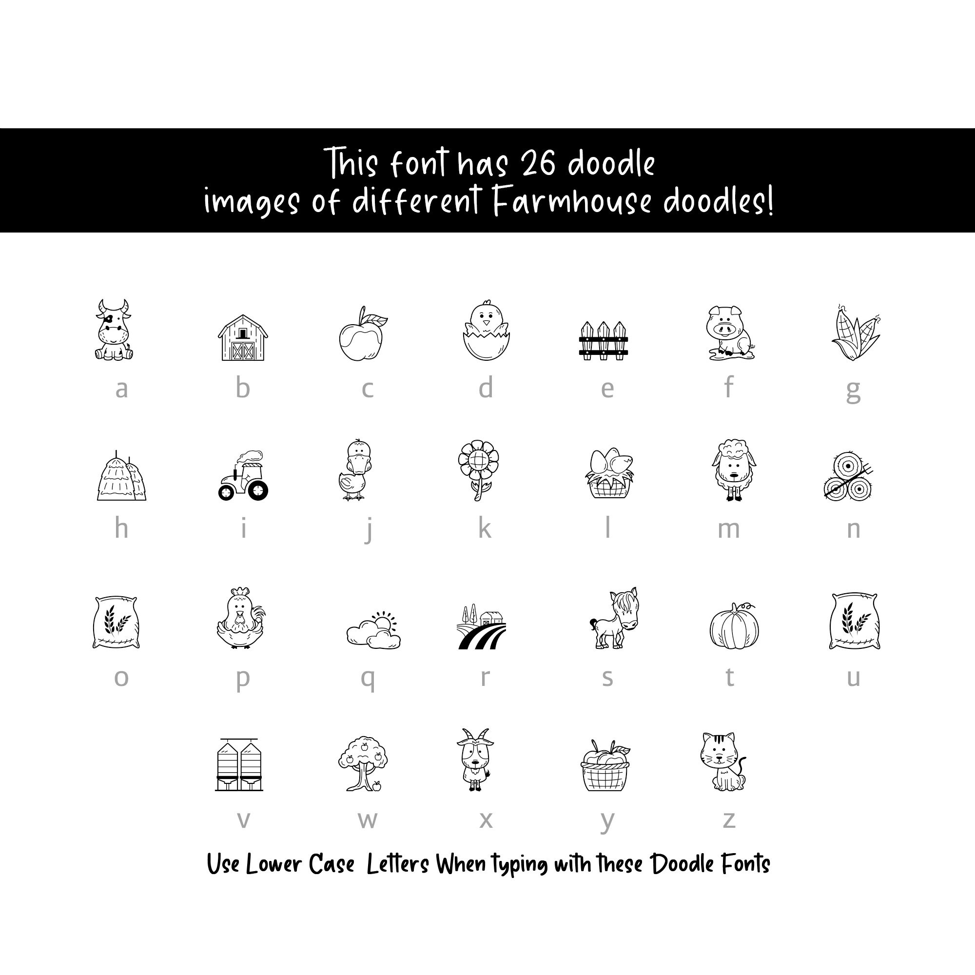 Farmhouse Cliparts and Fonts, Instant File Otf, Ttf Font Download ...