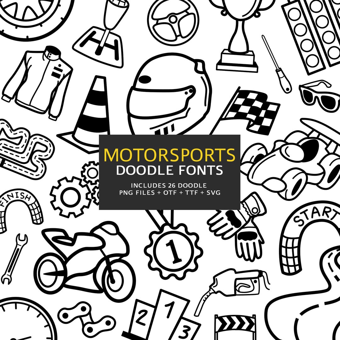 Motorsports Doodle Fonts, Instant File Otf, Ttf Font Download, Racing ...