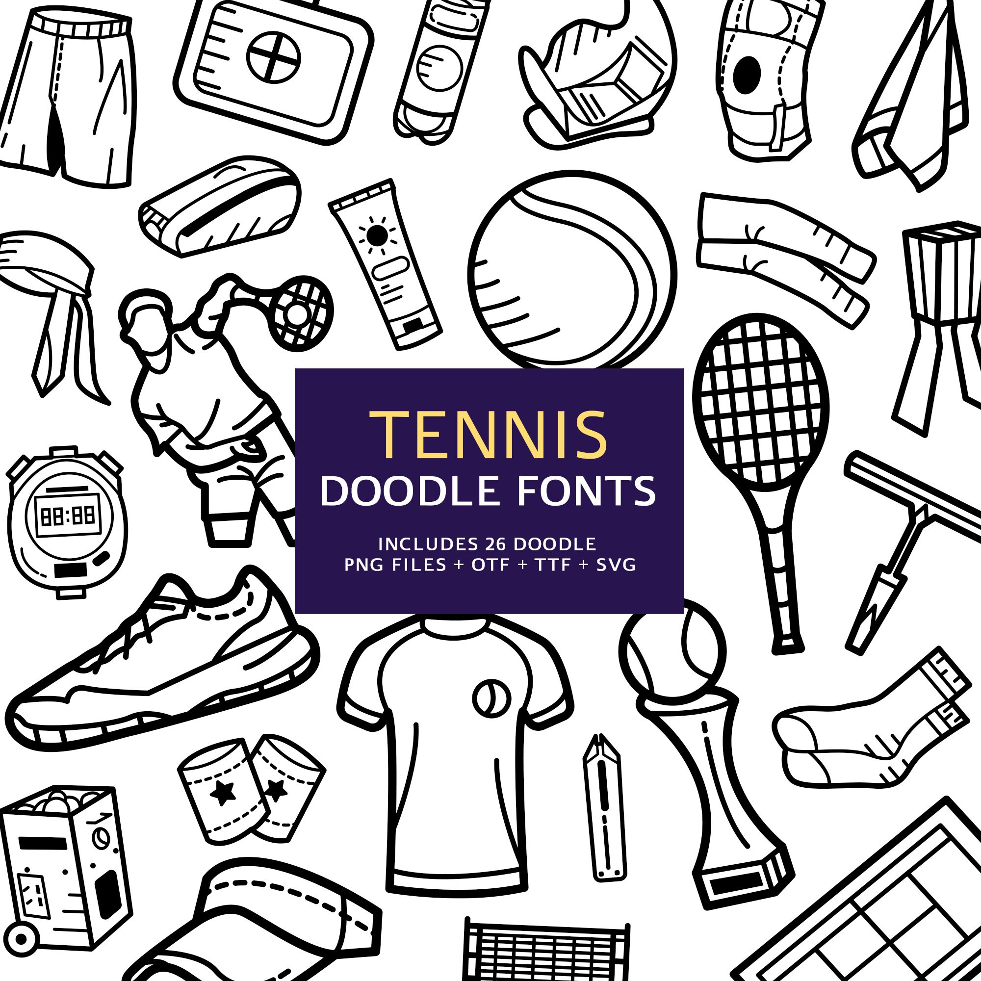 Tennis Doodle Fonts, Instant File Otf, Ttf Font Download, Racket Sports ...