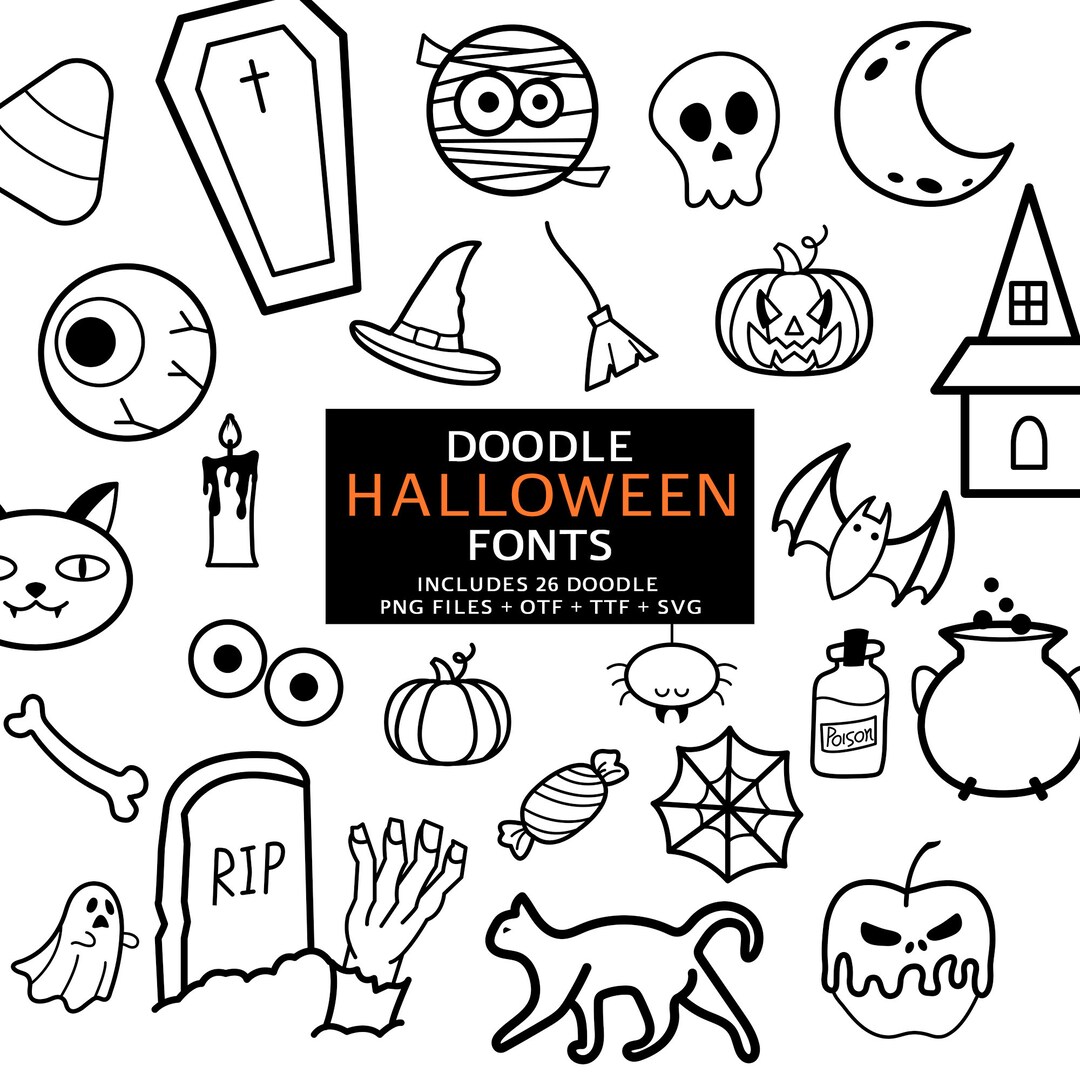 Halloween Doodle Font, Instant File Otf Font Download, Digital Haunted ...