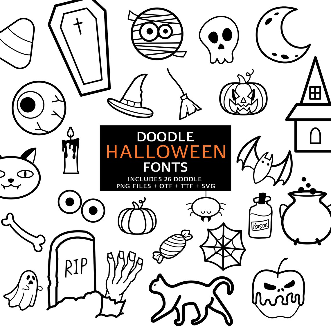 Halloween Doodle Font, Instant File Otf Font Download, Digital Haunted ...