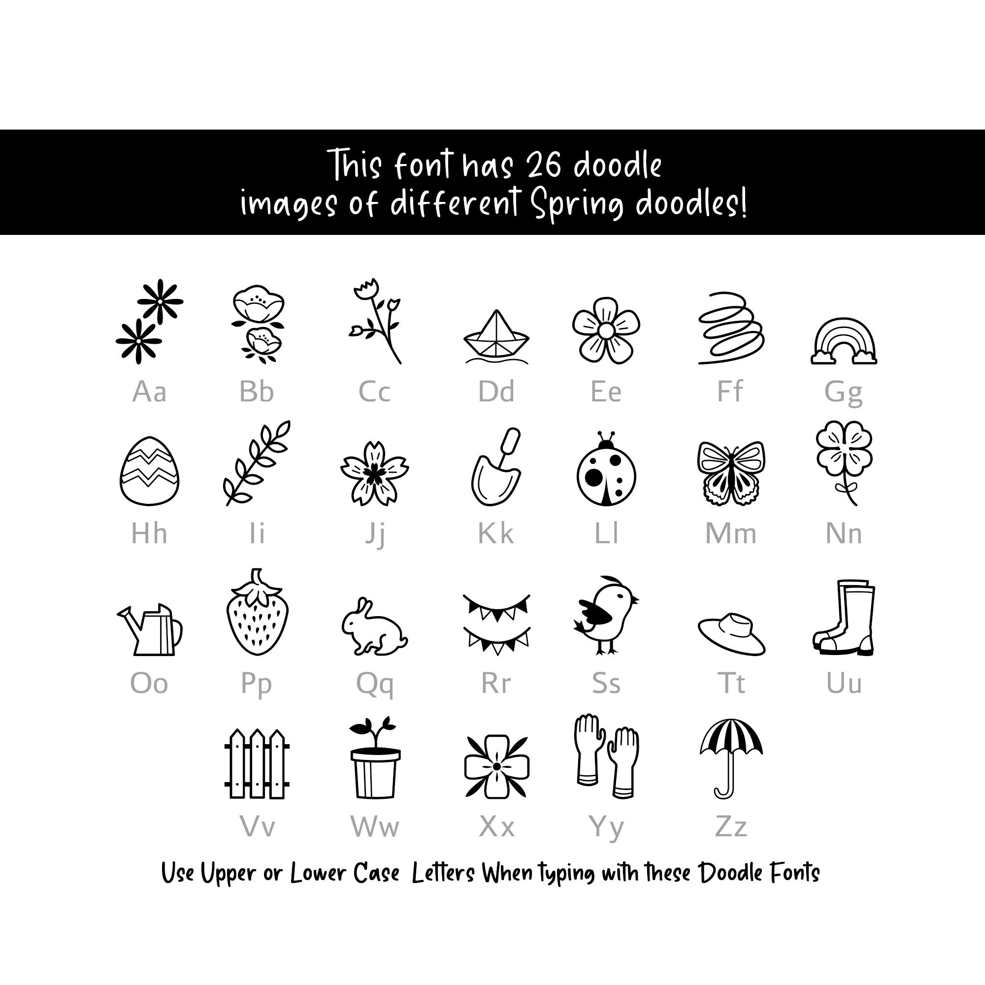 Spring Doodle Fonts, Instant File Otf, Ttf Font Download, Digital ...