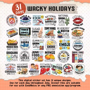 July Wacky Holidays Sticker, 25+ Png Funny Awareness Digital Planner ...