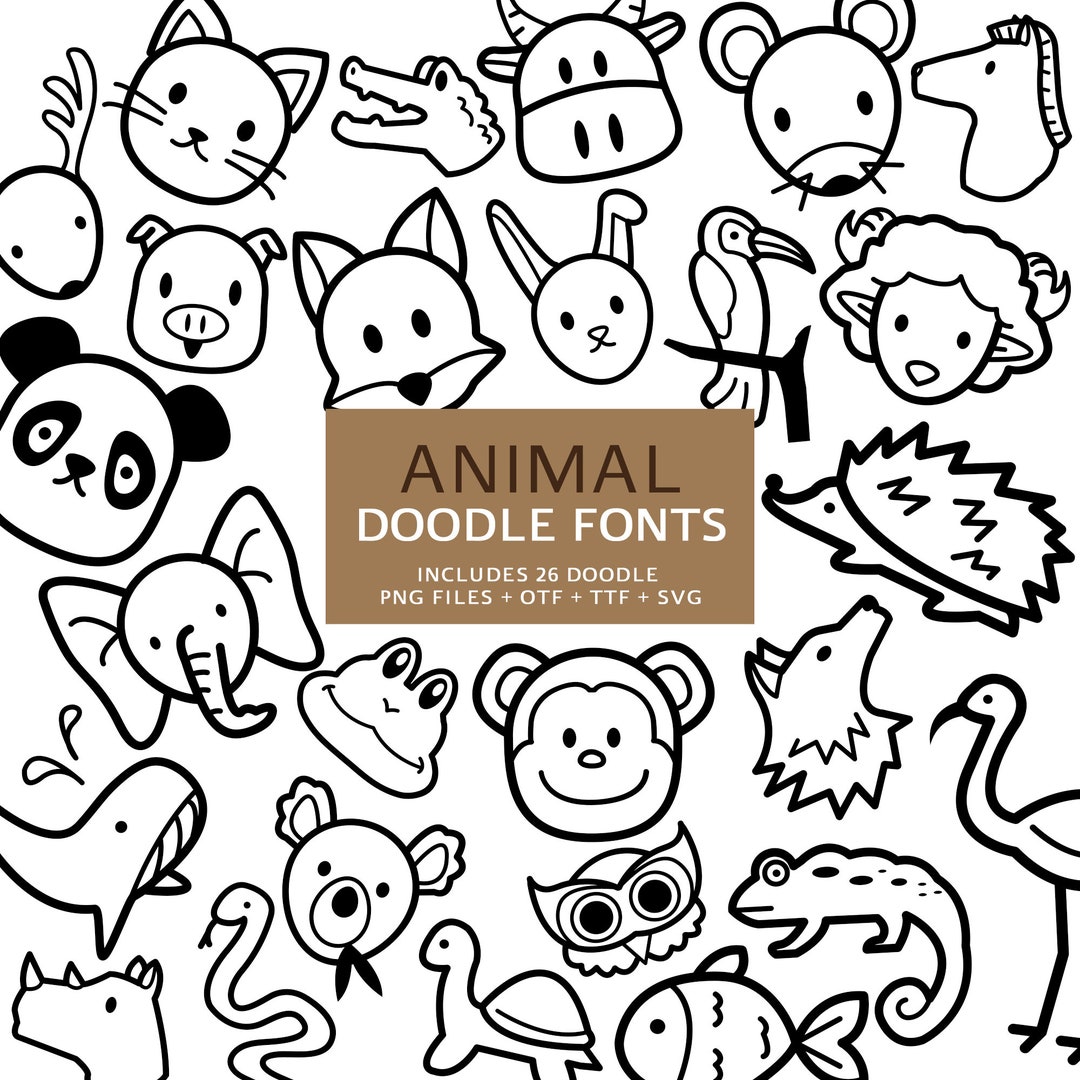 Animal Doodle Fonts, Instant File Otf, Ttf Font Download, Digital Font ...