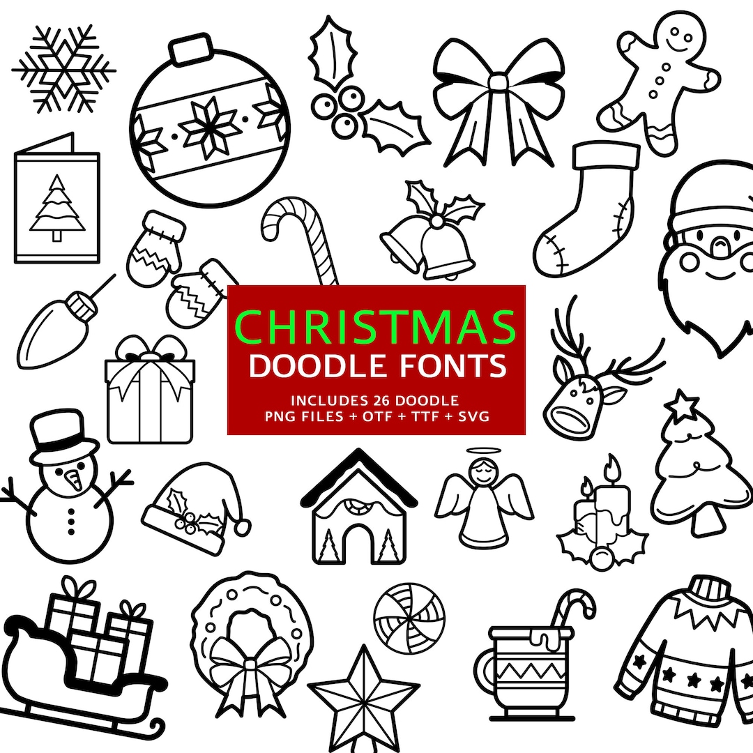 Christmas Doodle Fonts, Instant File Otf, Ttf Font Download, Digital ...