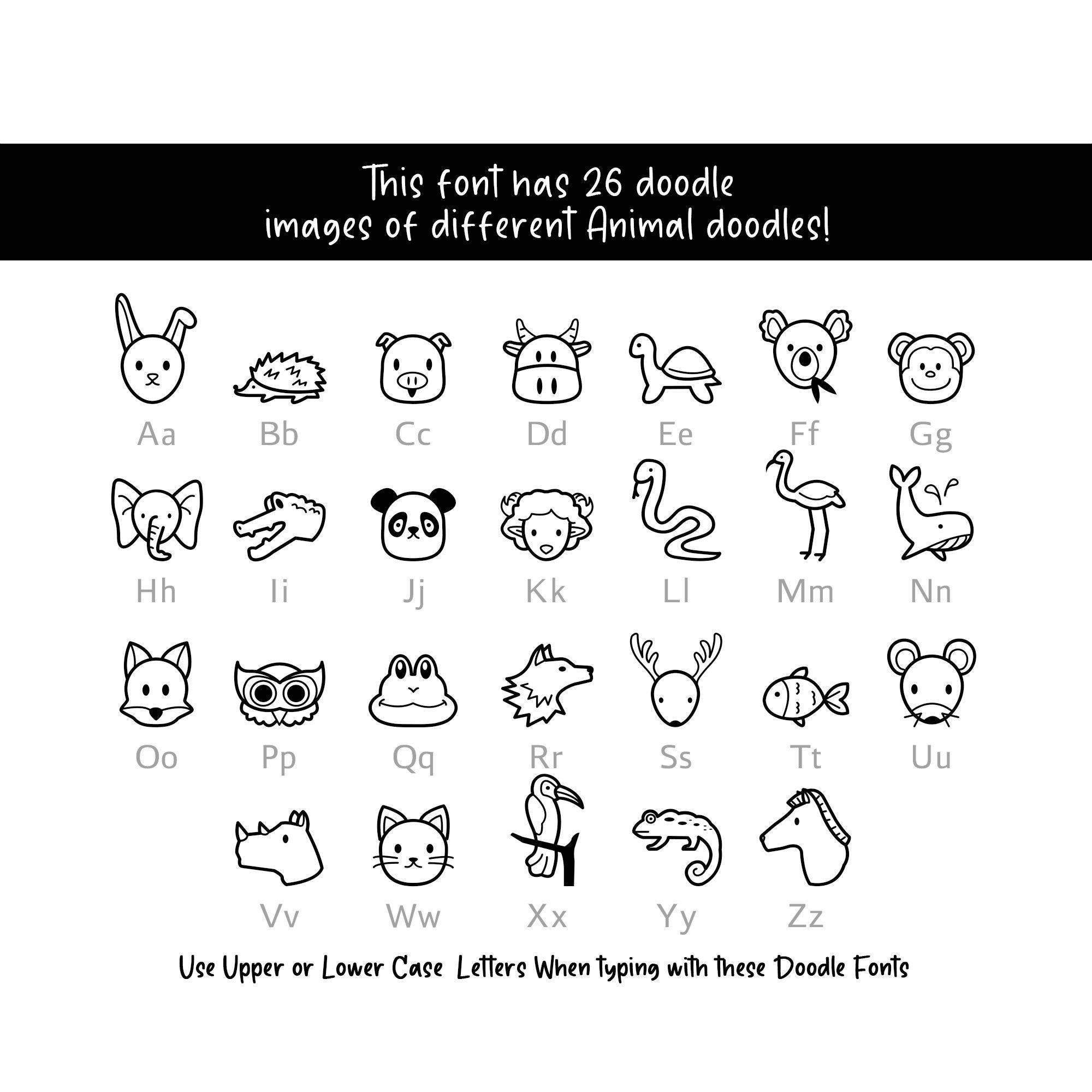 Animal Doodle Fonts, Instant File Otf, Ttf Font Download, Digital Font ...
