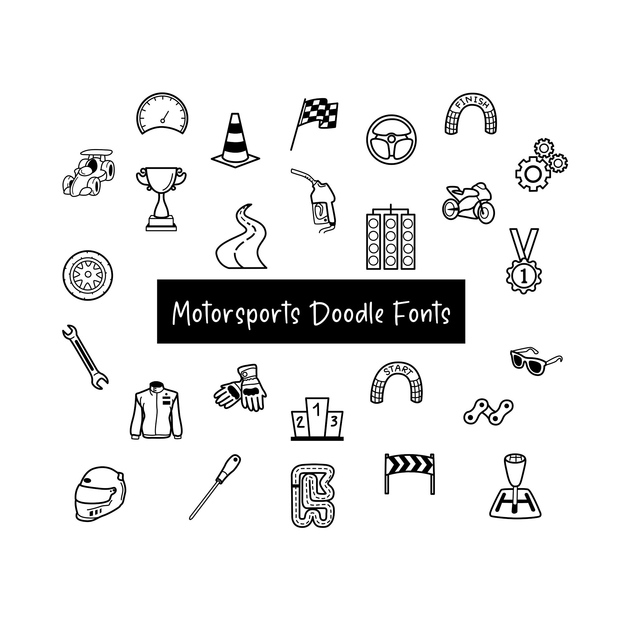 Motorsports Doodle Fonts, Instant File Otf, Ttf Font Download, Racing ...