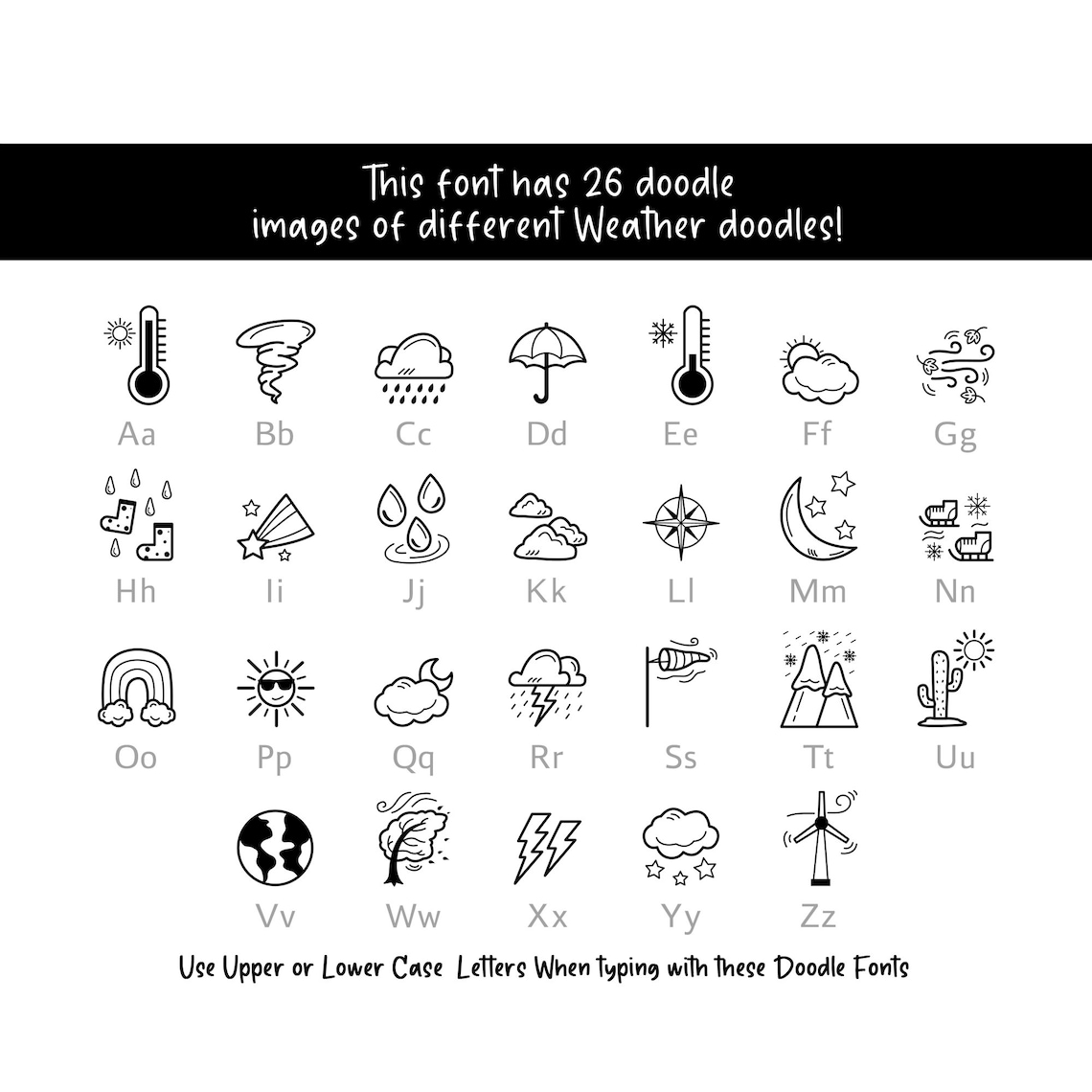 Weather Doodle Fonts, Instant File Otf, Ttf Font Download, Digital Font ...