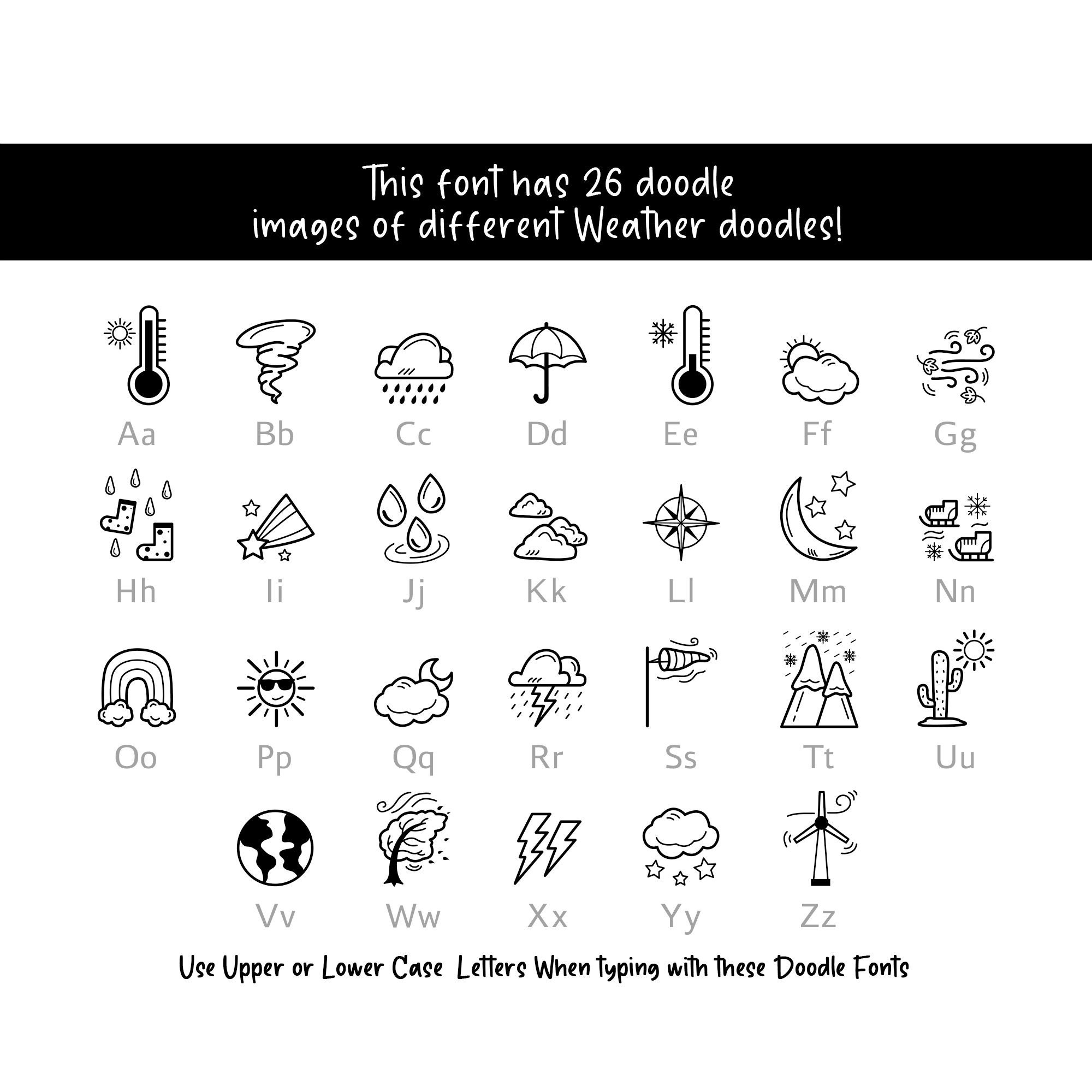Weather Doodle Fonts, Instant File Otf, Ttf Font Download, Digital Font ...