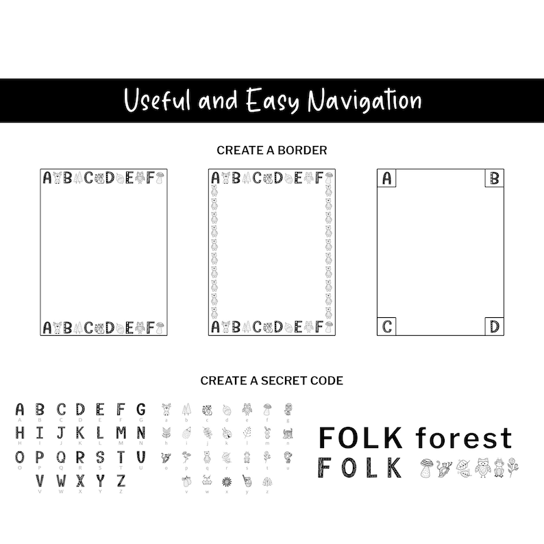 Folk Forest Cliparts and Fonts, Instant File Otf, Ttf Font Download ...