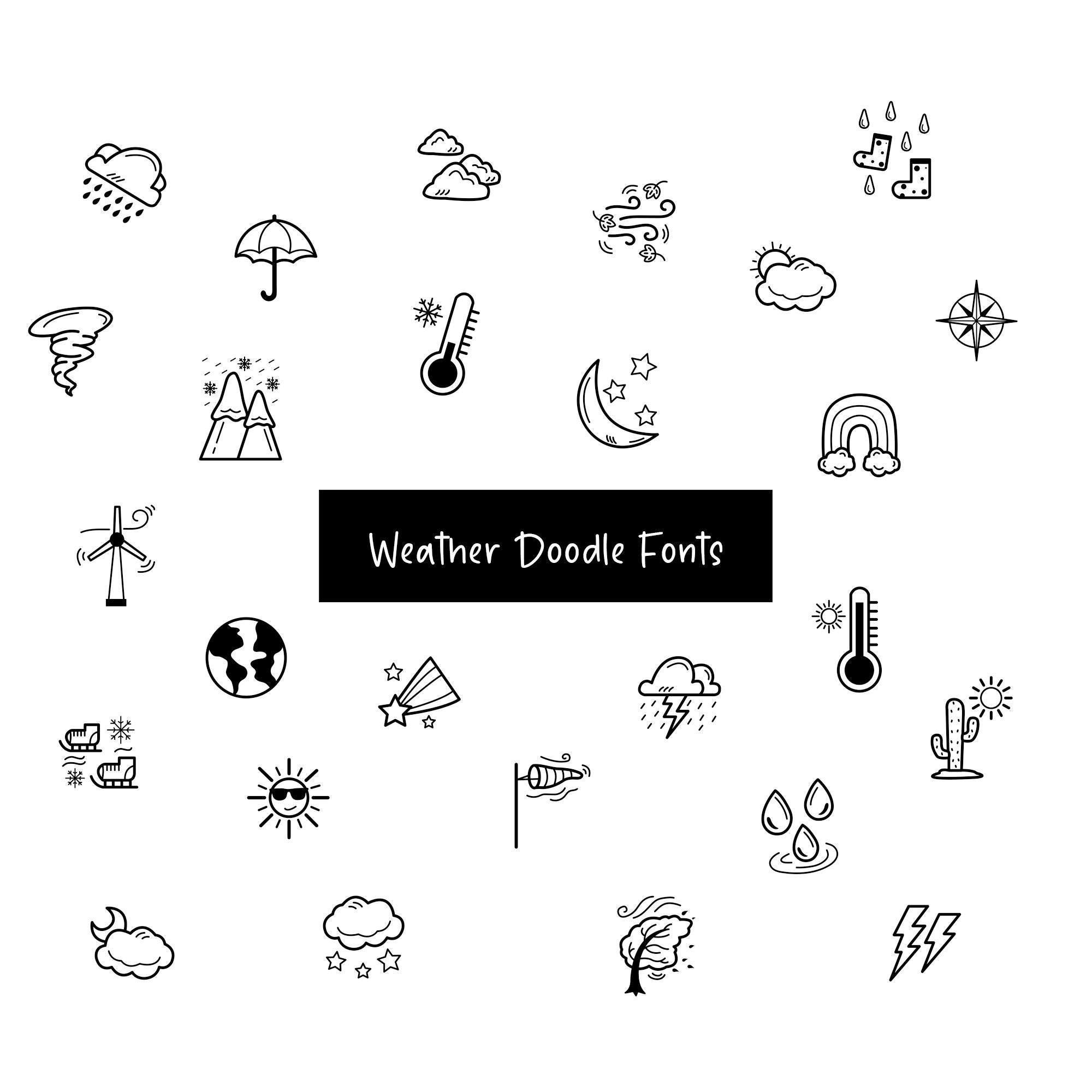 Weather Doodle Fonts, Instant File Otf, Ttf Font Download, Digital Font ...
