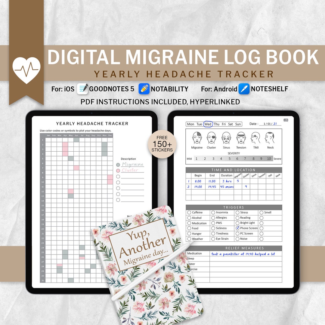 Digital Migraine Log, Headache Relief Logbook, Health Tracker, Digital ...