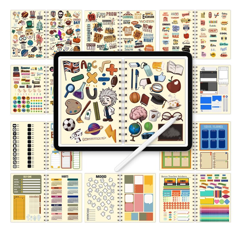 Retro Teacher Sticker Pack 500 Png Digital Planner Stickers - Etsy
