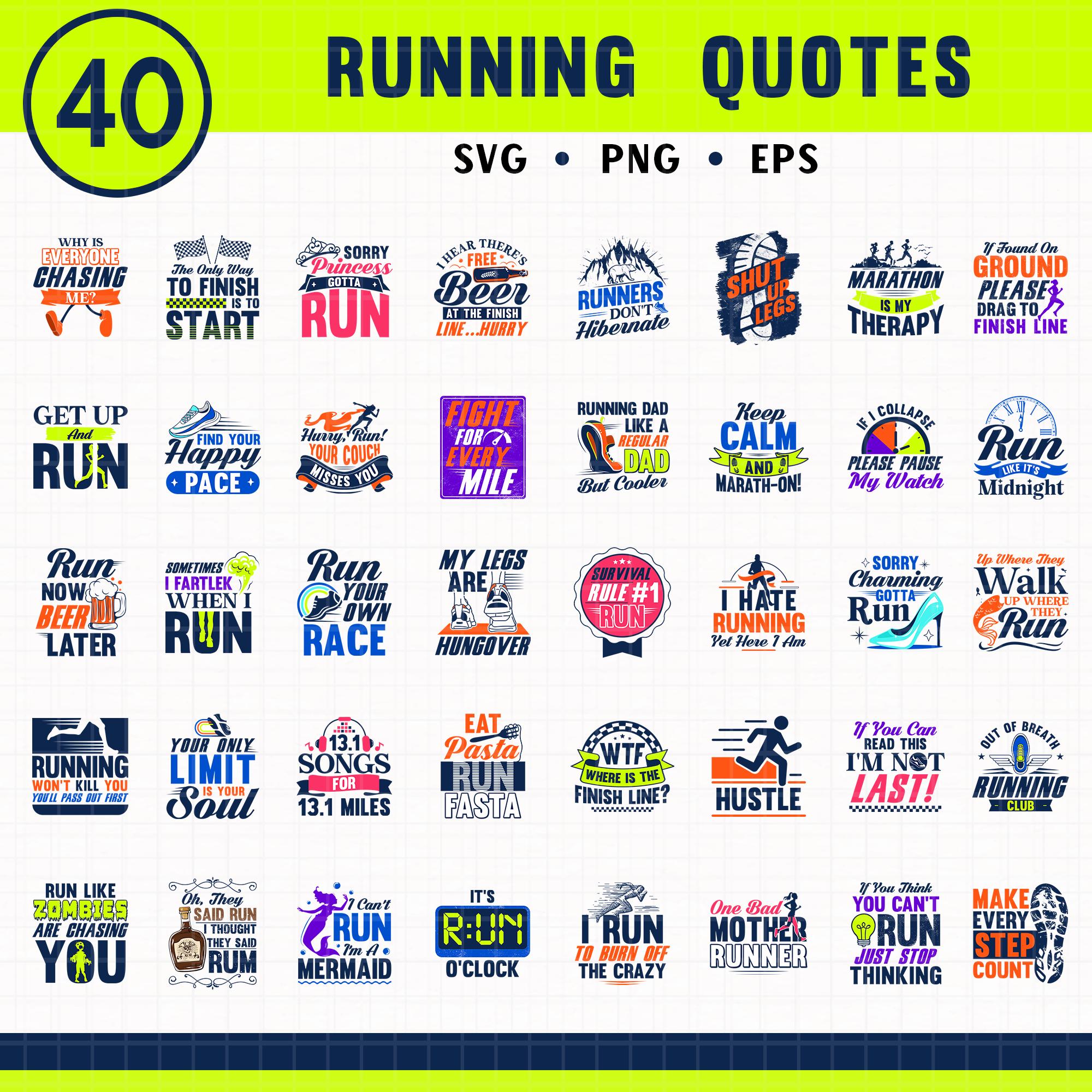 Running Quotes SVG Bundle, Colorful and Black Version, 40 PNG for ...