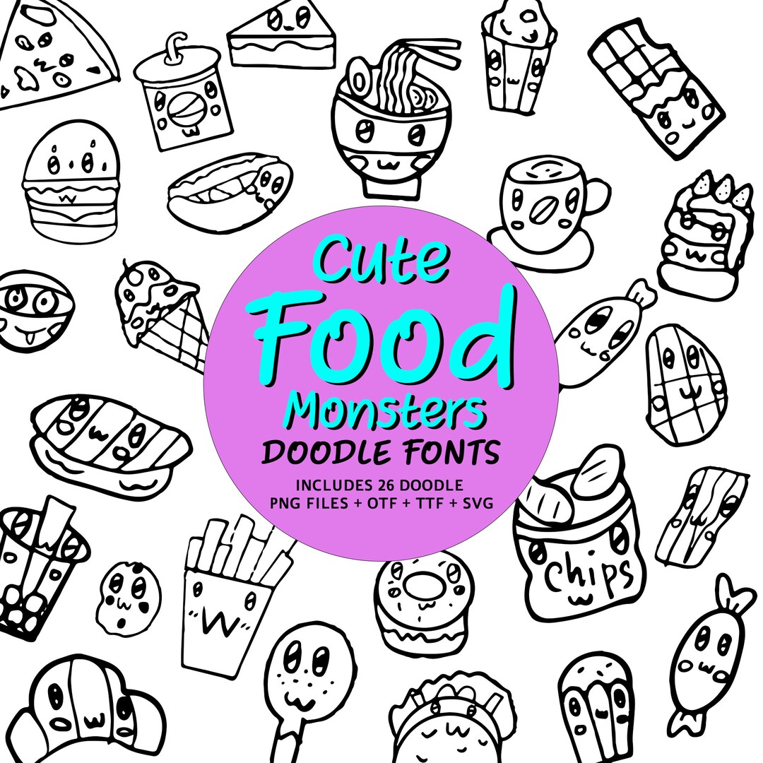 Cute Food Monsters Doodle Fonts, Instant File Otf, Ttf Font Download ...