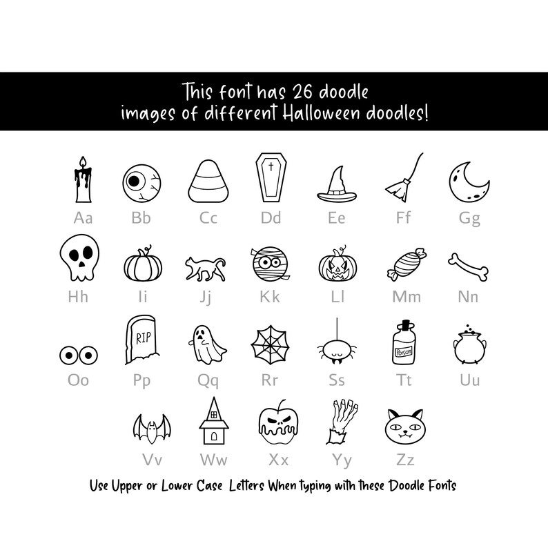 Halloween Doodle Font, Instant File Otf Font Download, Digital Haunted ...