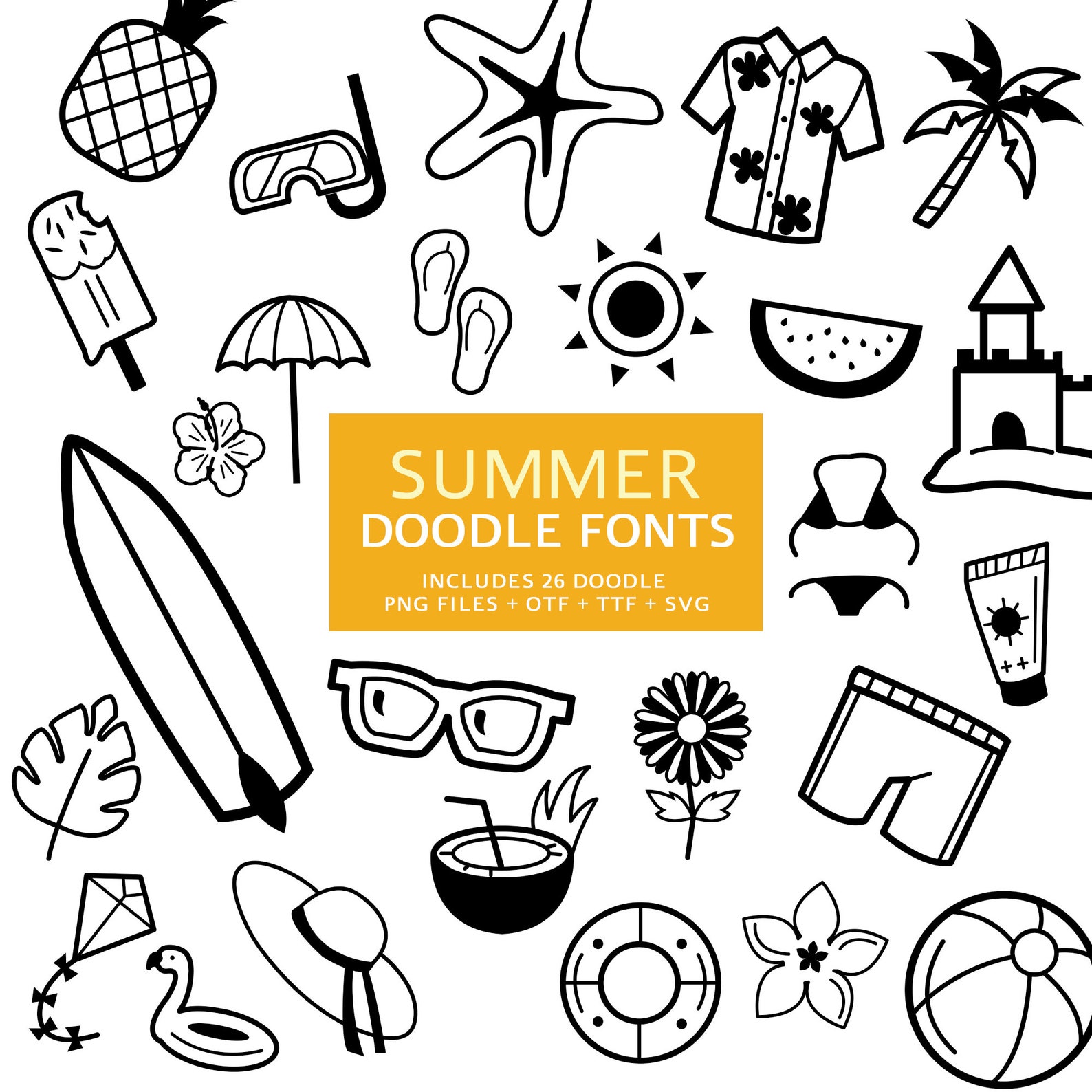 Summer Doodle Fonts, Instant File Otf, Ttf Font Download, Digital ...