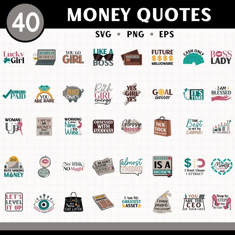 Money Quotes SVG Bundle: Inspirational Clipart, Sublimation Designs ...
