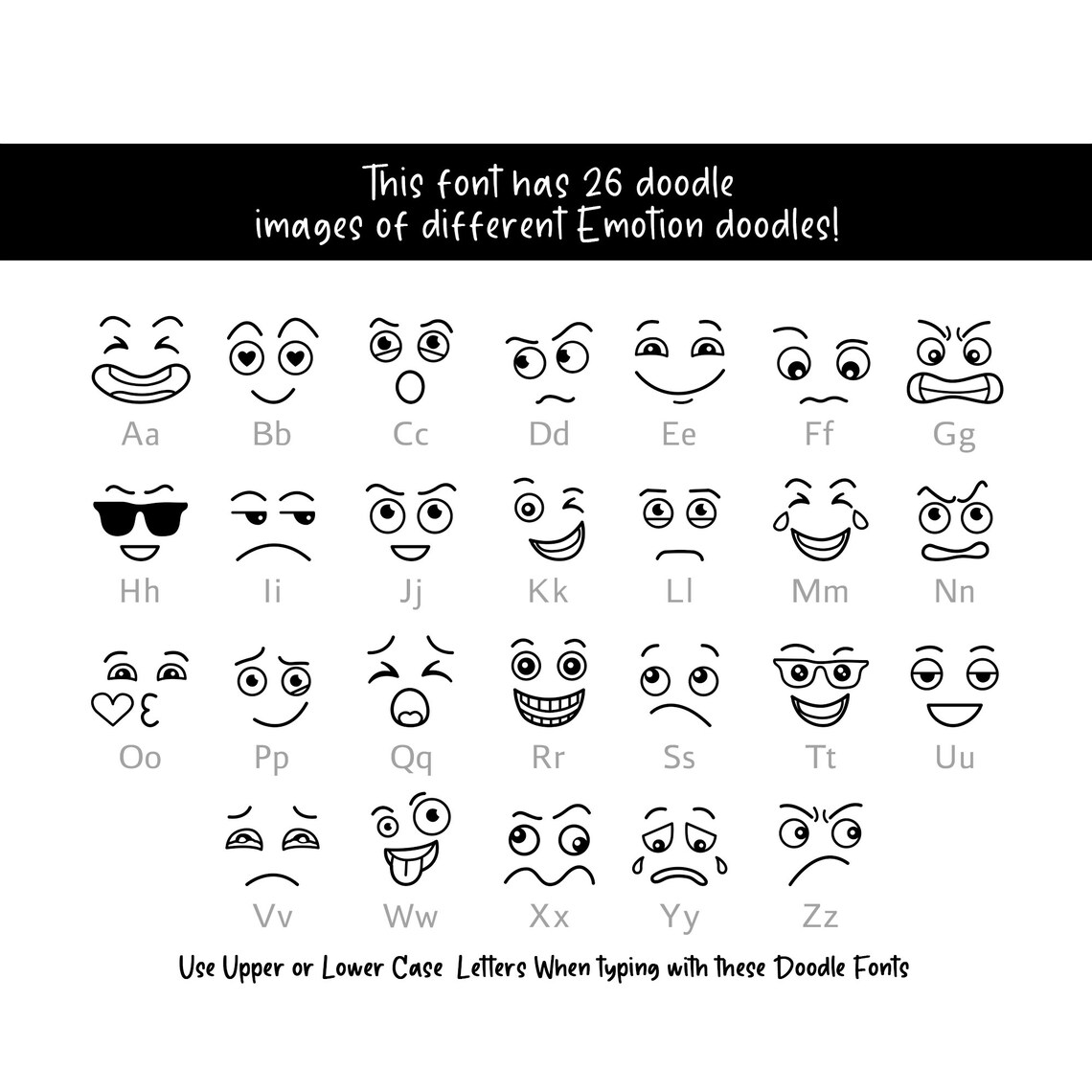 Emotion Doodle Fonts, Instant File Otf, Ttf Font Download, Digital Font ...