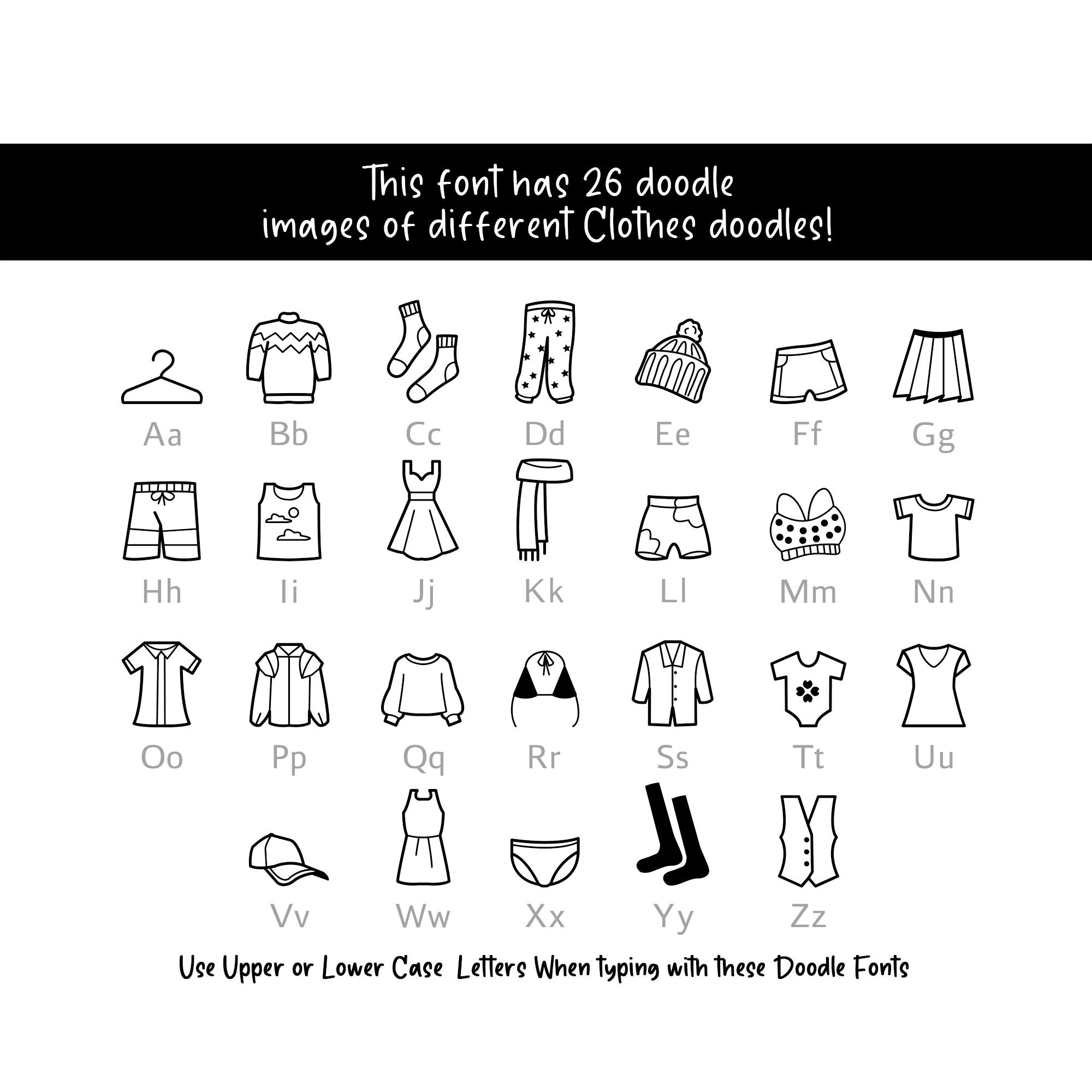 Clothes Doodle Font, Instant File Otf, Ttf Font Download, Digital Font ...