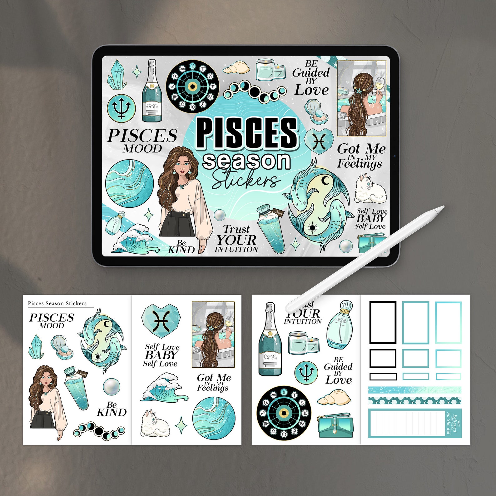 Pisces Season Digital Stickers: Astrology Planner Clipart (38 PNG ...