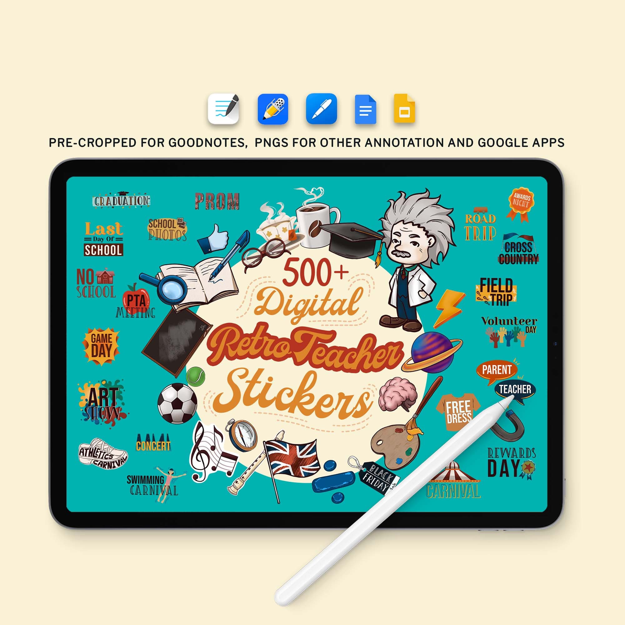 Retro Teacher Sticker Pack, 500+ Png Digital Planner Stickers, Pre ...
