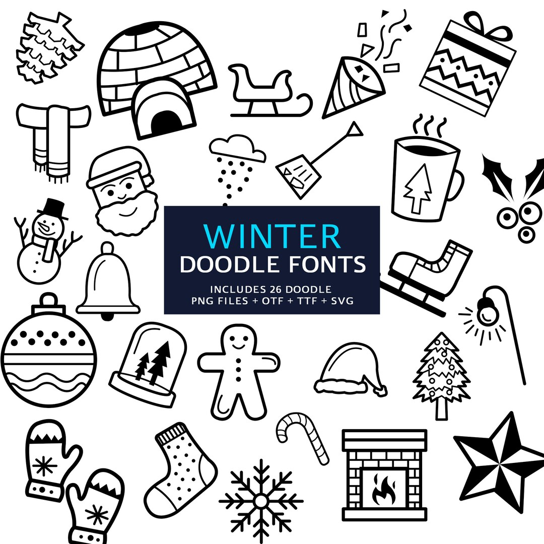 Winter Doodle Fonts, Instant File Otf, Ttf Font Download, Digital ...