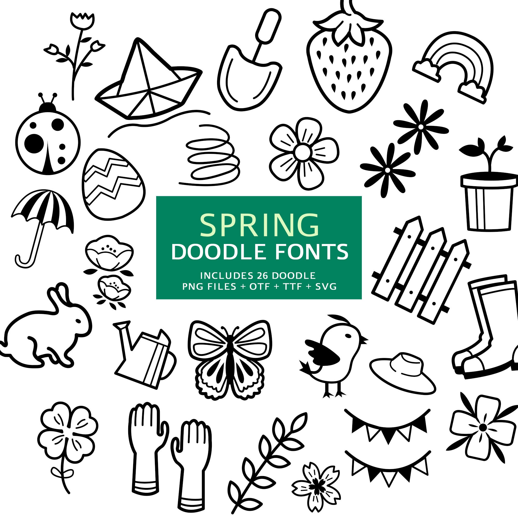 Spring Doodle Fonts, Instant File Otf, Ttf Font Download, Digital ...