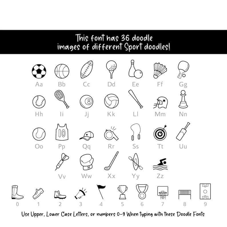 Sport Doodle Fonts, Instant File Otf, Ttf Font Download, Digital Font ...