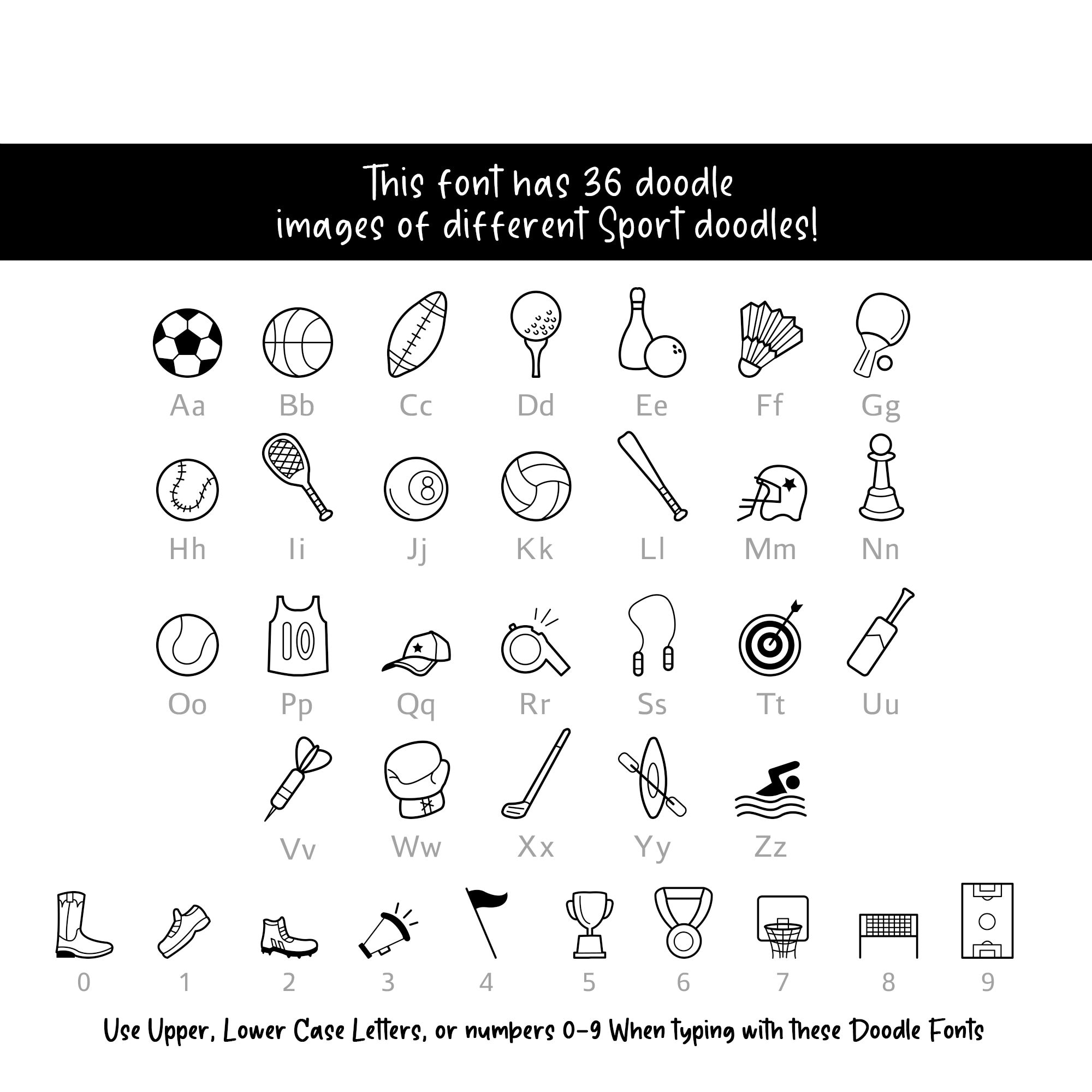 Sport Doodle Fonts, Instant File Otf, Ttf Font Download, Digital Font ...